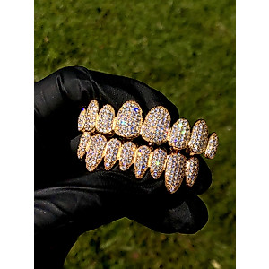 Shop-iGold 14k Gold Plated Joker Gold Grillz for Mouth Top Bottom Hip Hop Teeth Grills for Teeth Mouth Grillz for Mouth Top Bottom Hip Hop 8 Teeth Grills for Teeth Mouth Set