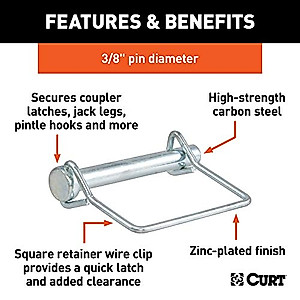 CURT 28279 Trailer Coupler Pin, 3/8-Inch Diameter x 2-3/4-Inch Long, Clear ZINC