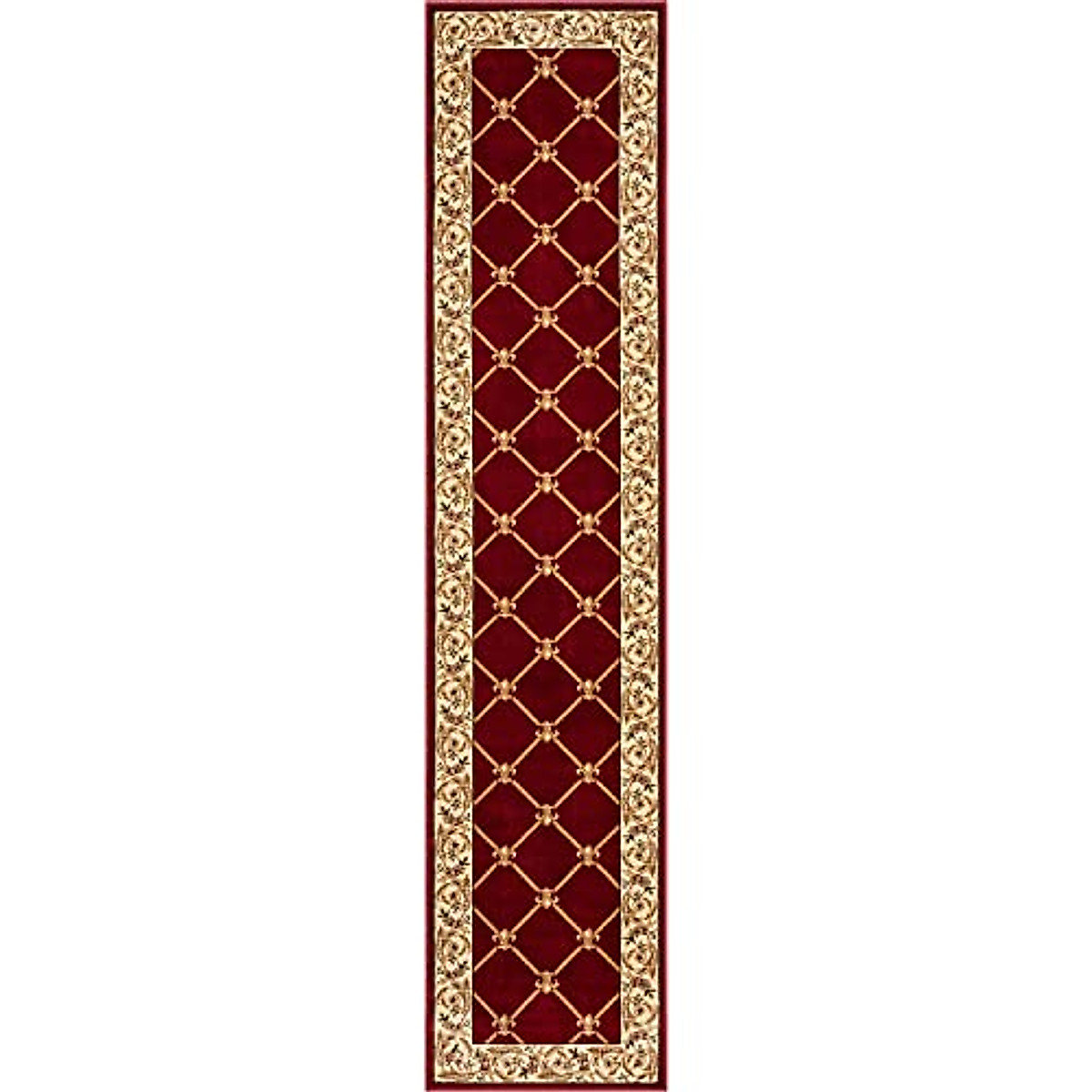 Patrician Trellis Red French European Formal Traditional 3x12 (2'7" x 12') Runner Rug Stain/Fade Resistant Contemporary Floral Thick Soft Plush Hallway Entryway Living Dining Room Area Rug