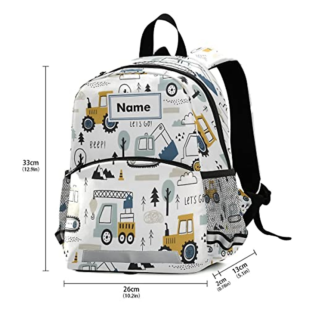 Custom Kid's Name Cute Toddler Backpack Personalized Childish Truck Excavator Mini Bag for Baby Girl Boy Age 3-7
