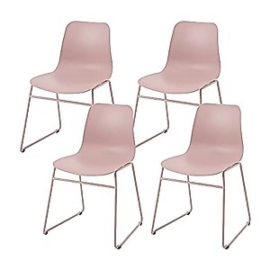 Roomnhome】 Durable Modern Pastel Tone self-Assembly Plastic seat and Steel Frame Kitchen, Dining, Bedroom Side Chair Set of 4 (Light Pink)