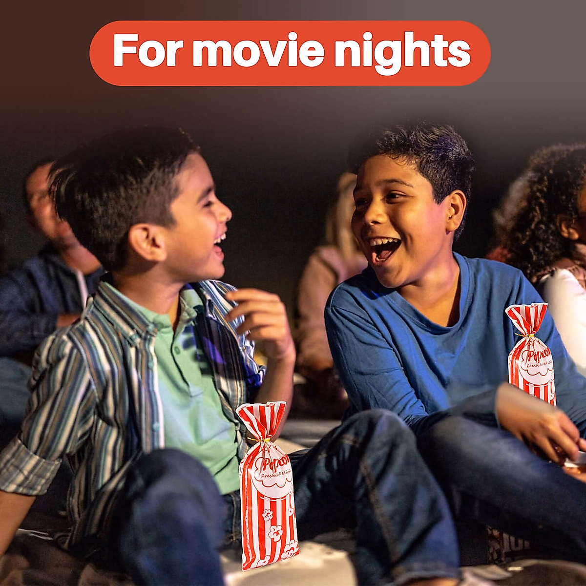 MAQIHAN 100 Popcorn Bags Individual Servings - Plastic Popcorn Individual Food Bags with Twist Tie Pop Corn Party Popcorn Sleeves Bulk Bar Snack Containers Nostalgia Gift Packs Movie Night Supplies