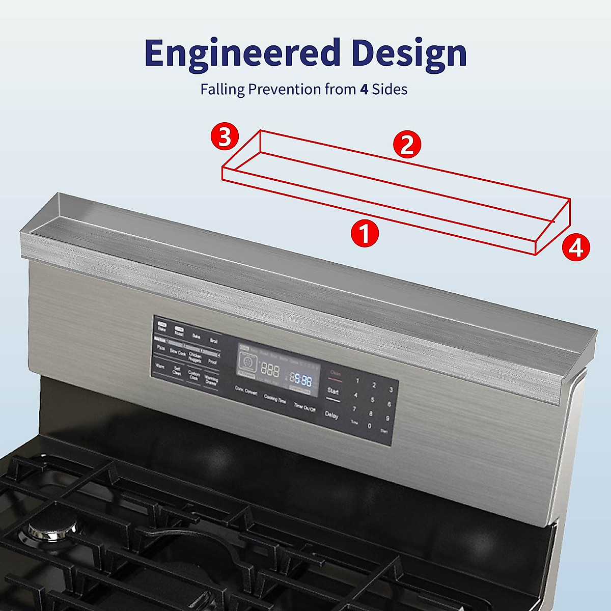 IIIOIIIA Stove Top Magnetic Shelf for Kitchen Organization, 30" Magnetic Spice Rack Over The Stove, 4" Deep Spice Organizer with Border All Around, Brushed Stainless, Silver