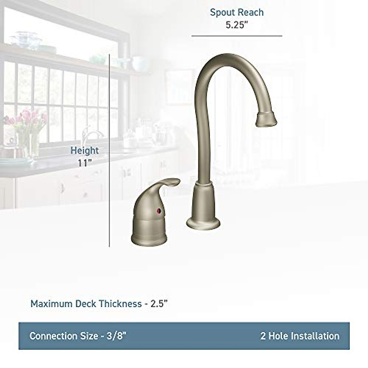 Moen 4905SRS Camerist One-Handle High Arc Bar Faucet, Spot Resist Stainless, 0.375