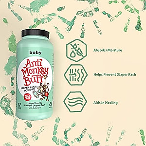Anti Monkey Butt Baby Powder with Calamine, Prevents Diaper Rash and Absorbs Moisture, Talc Free, 6 Ounces