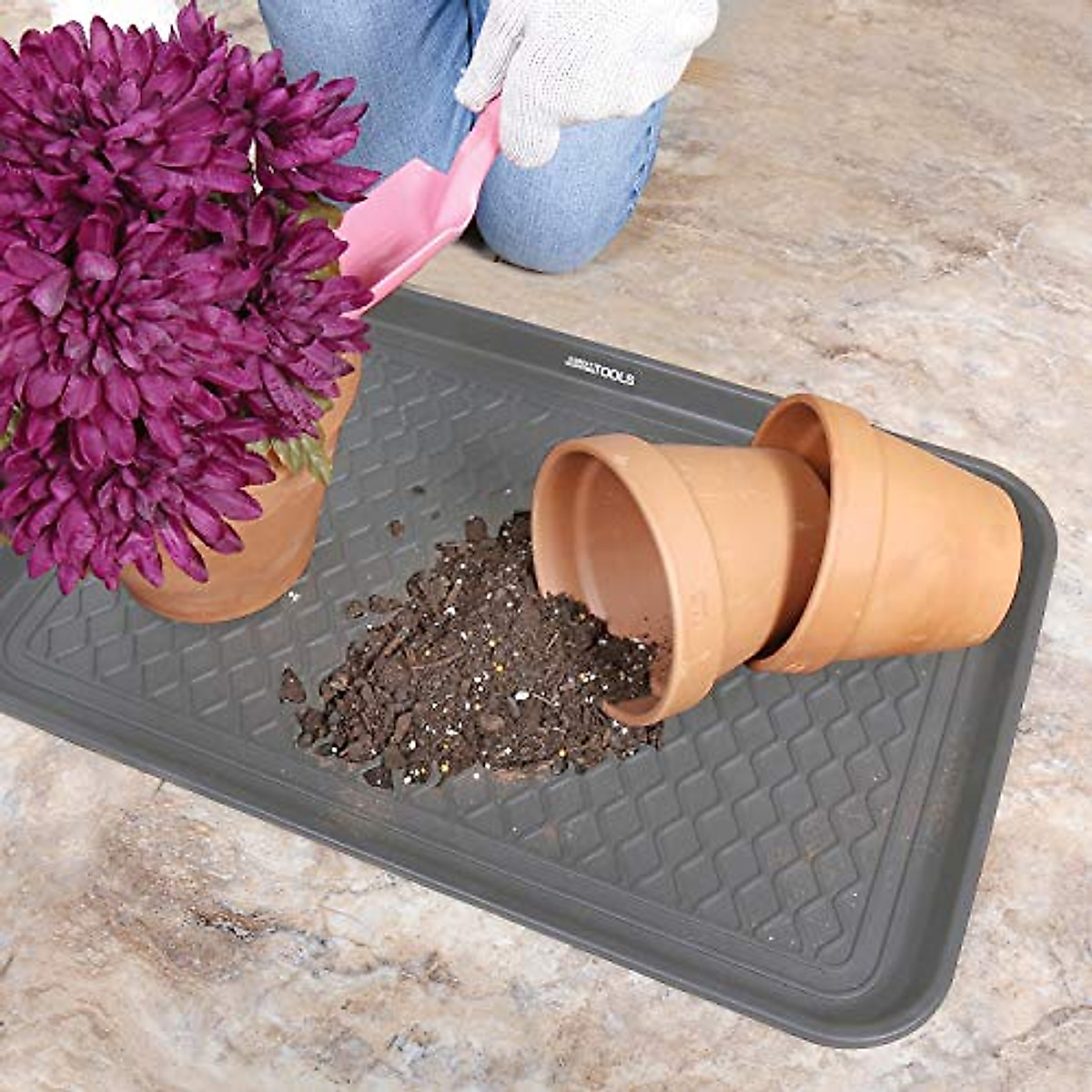 GREAT WORKING TOOLS Boot Trays for Entryway, Set of 2 Heavy Duty Shoe Trays All Season Muddy Mats Wet Shoe Tray Snow Boot Tray - Gray, 23.75" x 15.5" x 1.25"