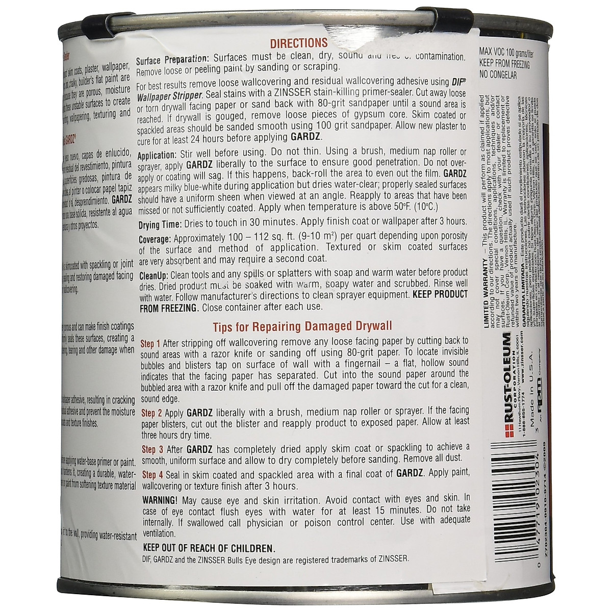 qt Zinsser 02304 Clear Zinsser, Gardz Water-Based Problem Surface Sealer