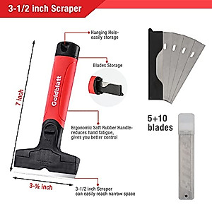 Goldblatt 2 Pieces Glass Scraper Set ​with 20-piece Blades - 4 Inch Industrial Floor Scraper Tool with Long-Handle, Heavy Duty Razor Holder for Cleaning Caulk, Paint, Glue on Glass, Tiles, Walls