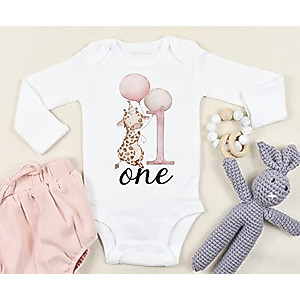 Giraffe Birthday Shirt, Safari First Birthday Outfit for Girl, One Birthday Shirt Baby Girl (12M Short Sleeve White T-Shirt)