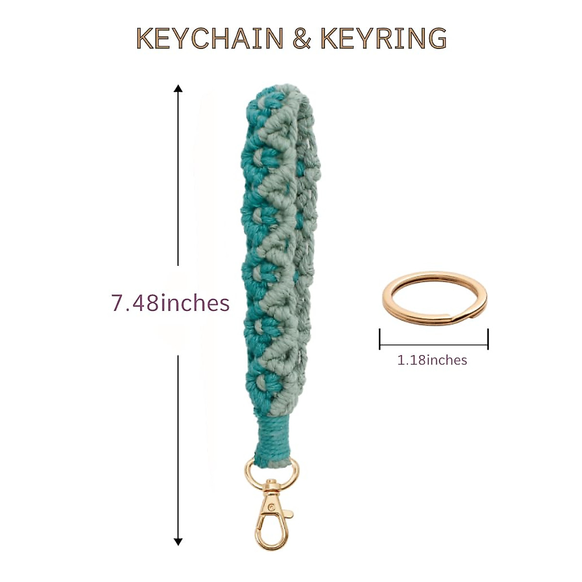 LOLAHA Macrame Keychain Wristlet Key Chain Boho Keychains for Women Cute Keychain Keyring Wrist Lanyard For Keys Car Keys Wrist Keychain Wristlet Strap Teal Keychain Accessories