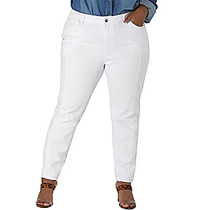 Agnes Orinda Women's Plus Size Mid Rise Stretch Washed Skinny Jeans, Casual Denim Jean Jeggings 2X White