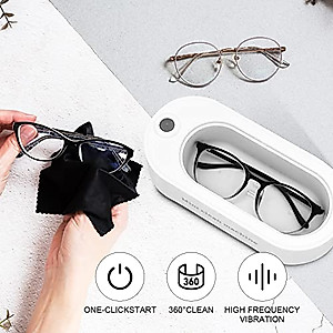 Hooshion Ultrasonic Jewelry Cleaner, 45kHZ Glasses Cleaner with Contact Lens Storage Case, Ultrasonic Cleaner for Eye Glasses, Watches, Earrings, Ring, Necklaces, Coins, Razors