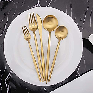 Vanys Silverware Set, Matte Gold Flatware Cutlery Set Service for 4, Satin Finish 20 Piece Stainless Steel Utensils Set for Home and Restaurant, Dishwasher Safe