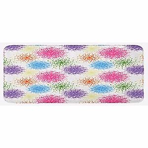 Ambesonne Floral Kitchen Mat, Abstract Graphic Illustration of Ornamental Colorful Happy Hydrangea Flowers, Plush Decorative Kitchen Mat with Non Slip Backing, 47" X 19", White Multicolor