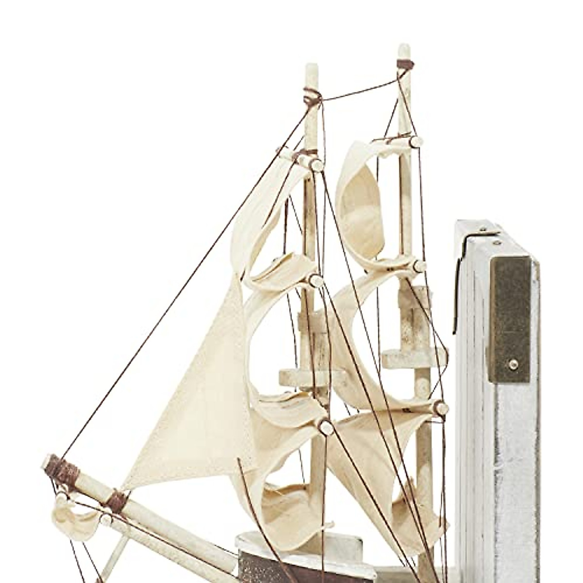 Deco 79 Wood Sail Boat Bookends with Real Boat Rigging, Set of 2 6"W, 9"H, White