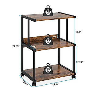 Tribesigns 3-Shelf Printer Stand with Storage, Rolling Printer Table Machine Cart with Wheels, Mobile Desk Organizer Shelves for Office and Home (Rustic Brown)