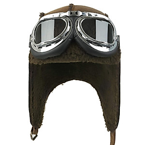 ililily Aviator Hat Winter Snowboard Fur Ear Flaps Trooper Trapper Pilot Goggles Light Brown