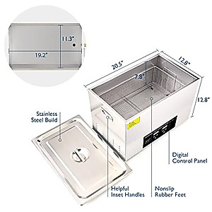 CREWORKS Ultrasonic Cleaner with Heater and Timer, 600W 30L Digital Sonic Cavitation Machine, 8 gal Stainless Steel Jewelry Cleaner for Professional Tool Watch Glasses Retainer Denture Parts Cleaning