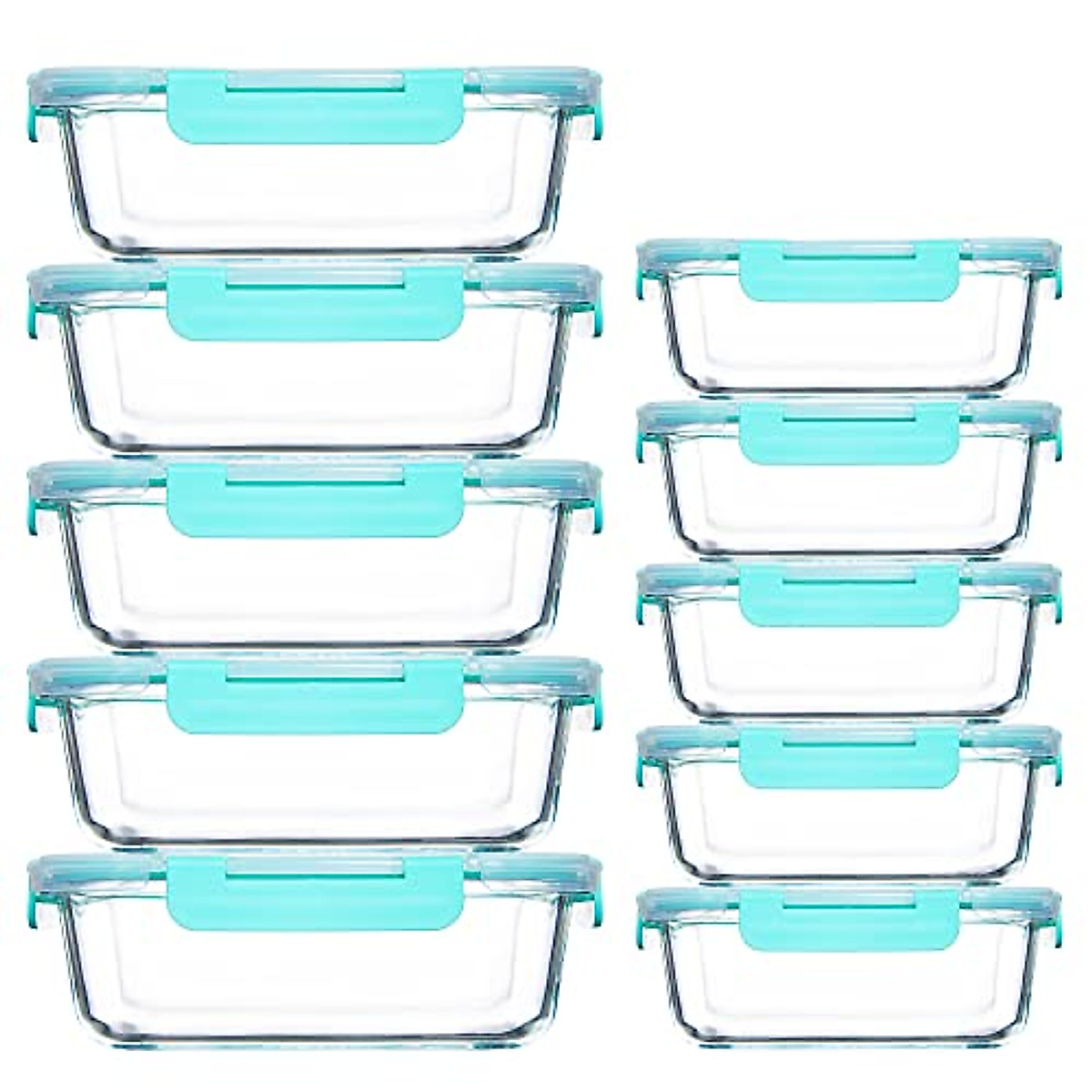 YANGNAY 10 Pack Glass Food Storage Containers with Airtight Lids, Leak-Proof Meal Prep Containers with Lids, Dishwasher/Microwave/Oven/Freezer Safe (Mint Green)