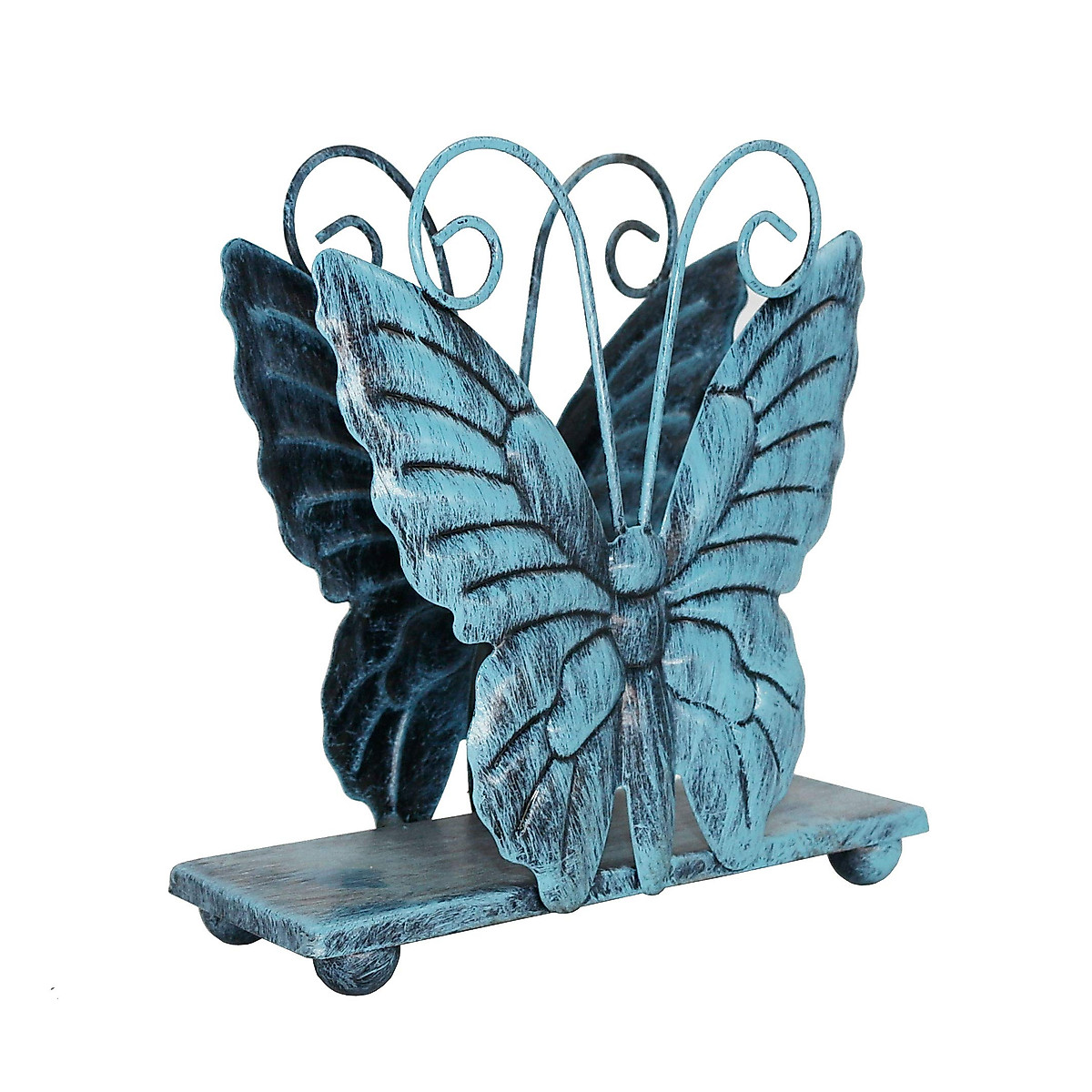 Owlgift Metal Butterfly Shaped Napkin Holder, Tabletop Paper Towel Dispenser, w/Freestanding Tissue Stand, Storage (Turquoise)