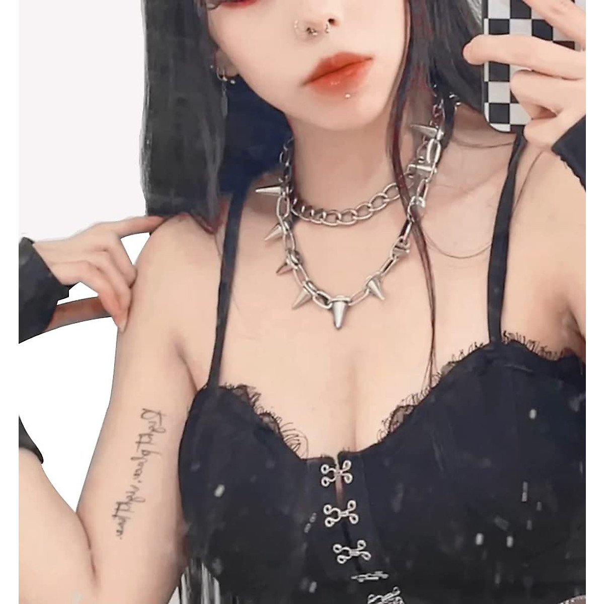 BGTY Rivets Chokers Punk Goth Handmade CCB Material Choker Necklace Spike Rivet Rock Gothic Jewelry (Silver)