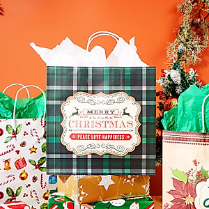 JOYIN 24 Pcs Christmas Kraft Paper Gift Bags with Twine Handles, 12 X 12 X 5'' Large Xmas Gift Bags with 12 Designs for Holiday Present Wrapping, Christmas Goodie Bags, Xmas Goody Bags Party Supplies