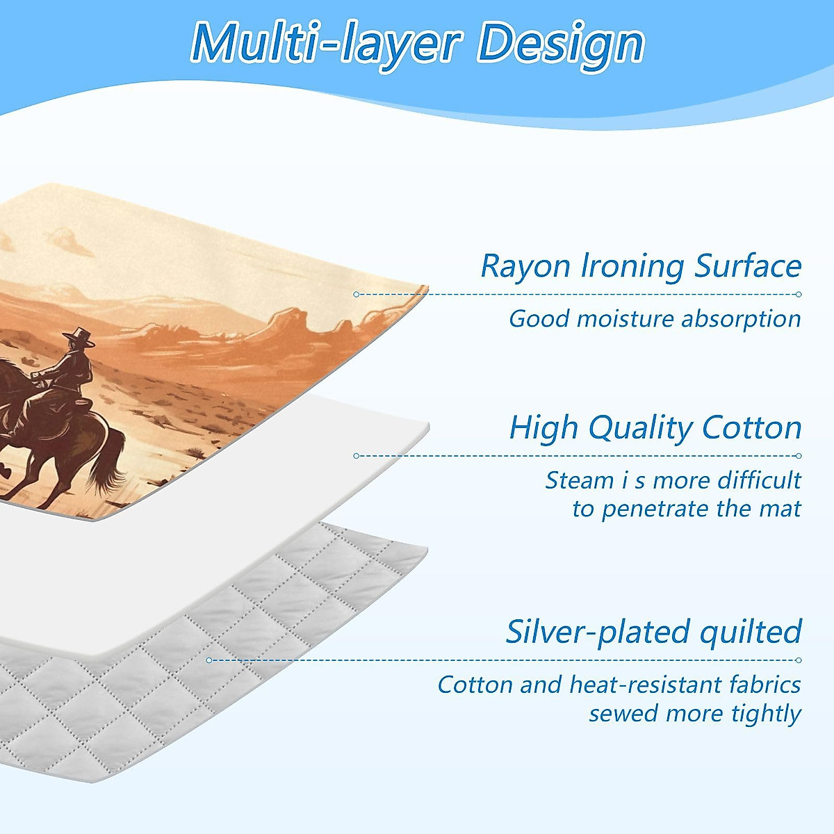 GOODOLD Vintage Western Cowboy Ironing Mat Portable Travel Ironing Pad for Washer,Dryer,Table Top, Iron Board Alternative Cover, Large Heat Resistant Ironing Blanket