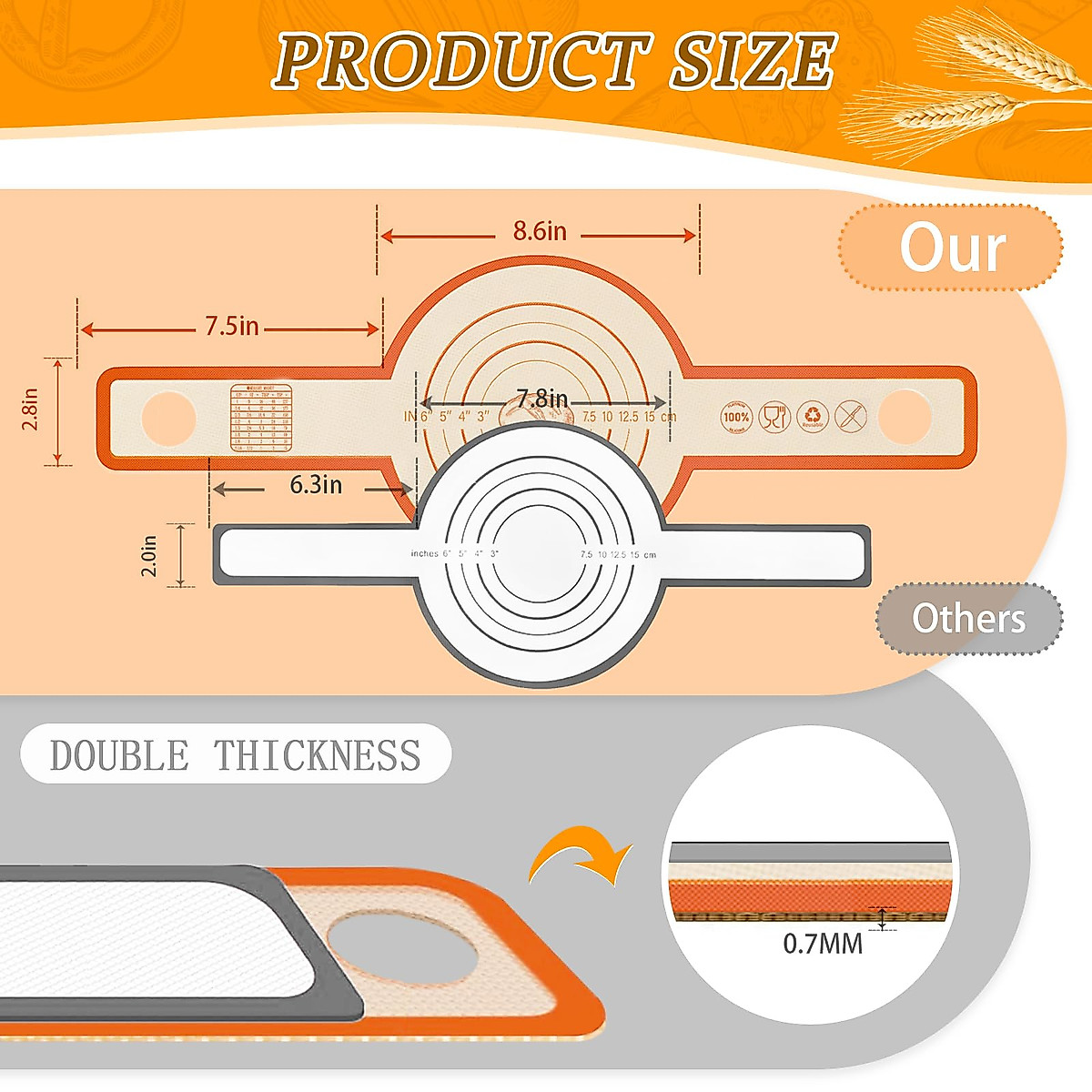 2 PCS Silicone Bread Sling for Dutch Oven - Platinum Silicone, Reusable Non-Stick and Easy Clean Baking Mat Supplies, Extra Long Handles for Easy Sourdough Bread Transfer