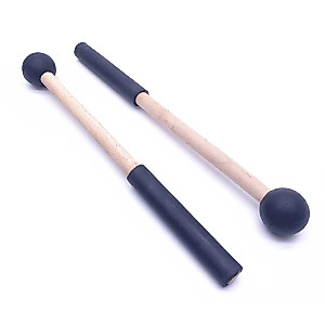 Jiayouy 8 Inch Rubber Head Percussion Mallets Sticks for Tongue Drum, Xylophone,Glockenspiel, Woodblock, Bell Pack of 2 Black