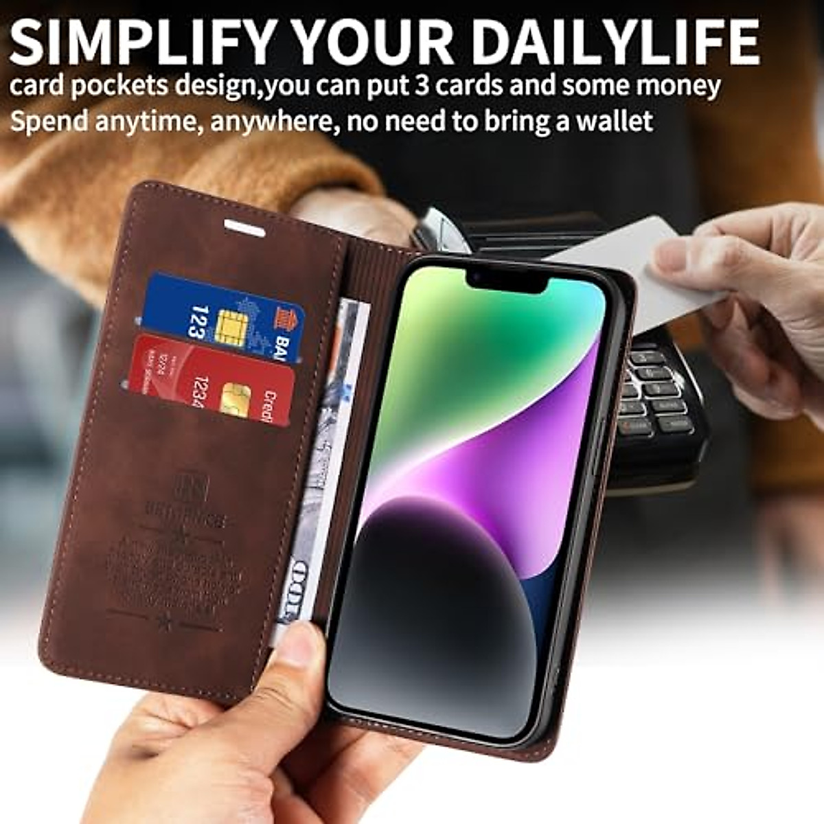 Protective Phone Case Wallet Case Compatible with Vivo Y15A 4G/Y15S 4G/Y10 4G/Y01 Case with Card Holder Flip Cover RFID Blocking Protective Leather Case Durable Shockproof Cover ( Color : Brown )