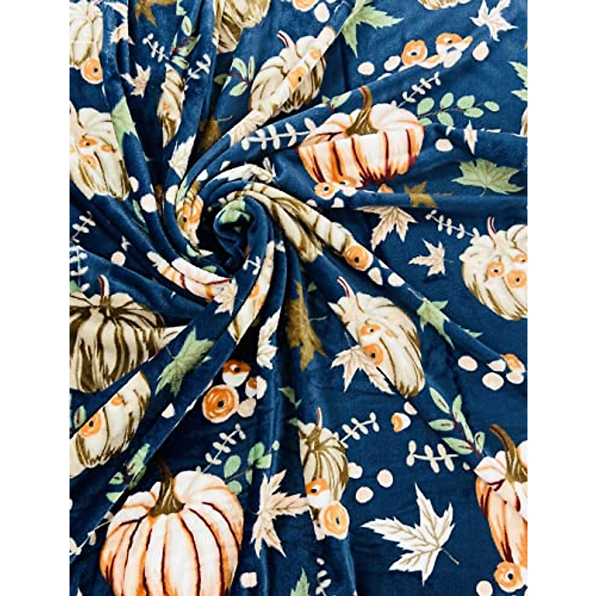 Fall Decor Throw Blanket: Soft Orange White Pumpkins Leaves and Berries on Slate Blue Background for Living Room Couch Bed Chair or Dorm