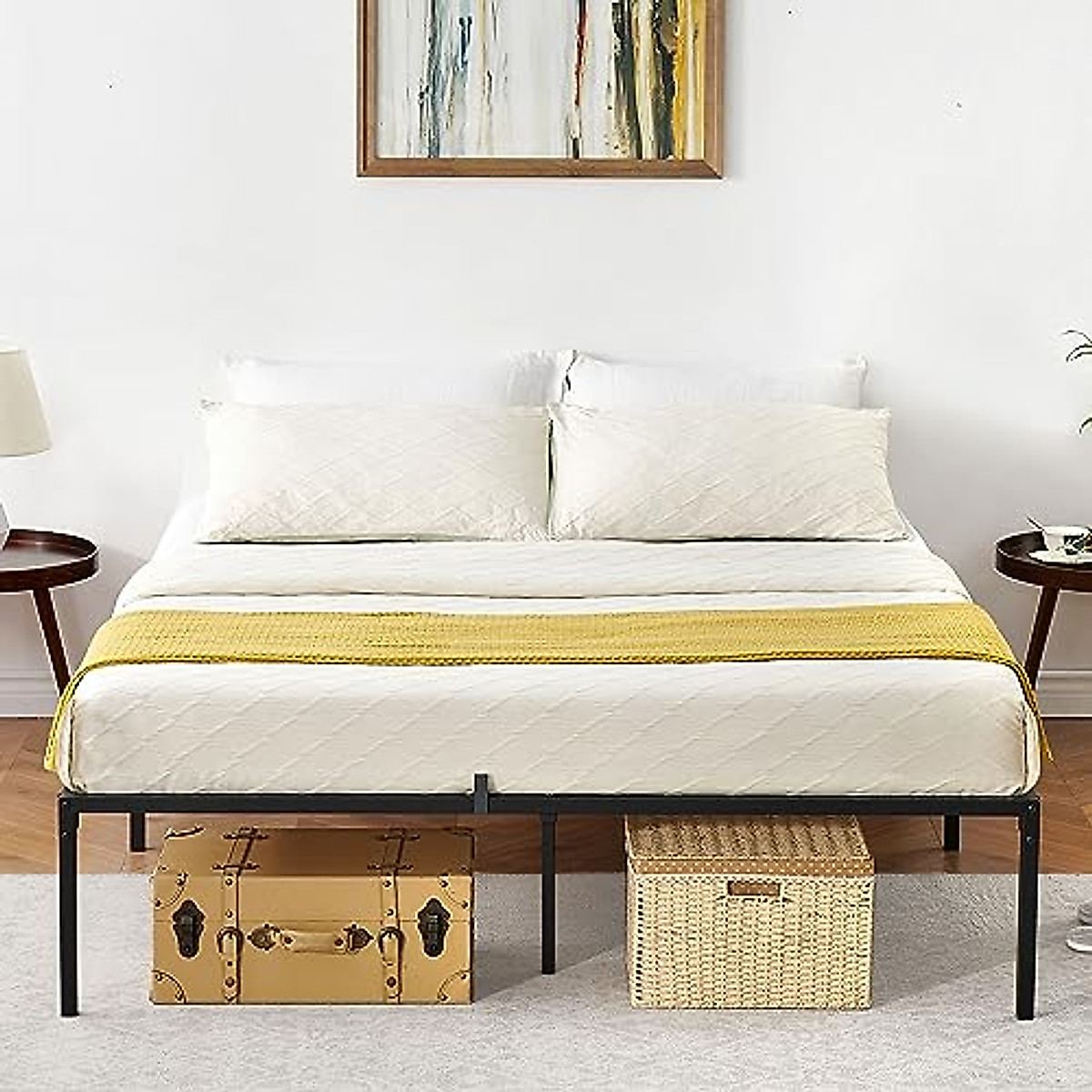 IDEALHOUSE 14 Inch Queen Bed Frame with Storage,Metal Platform Queen Bed Frame No Box Spring Needed Steel Slat Support Easy Assembly