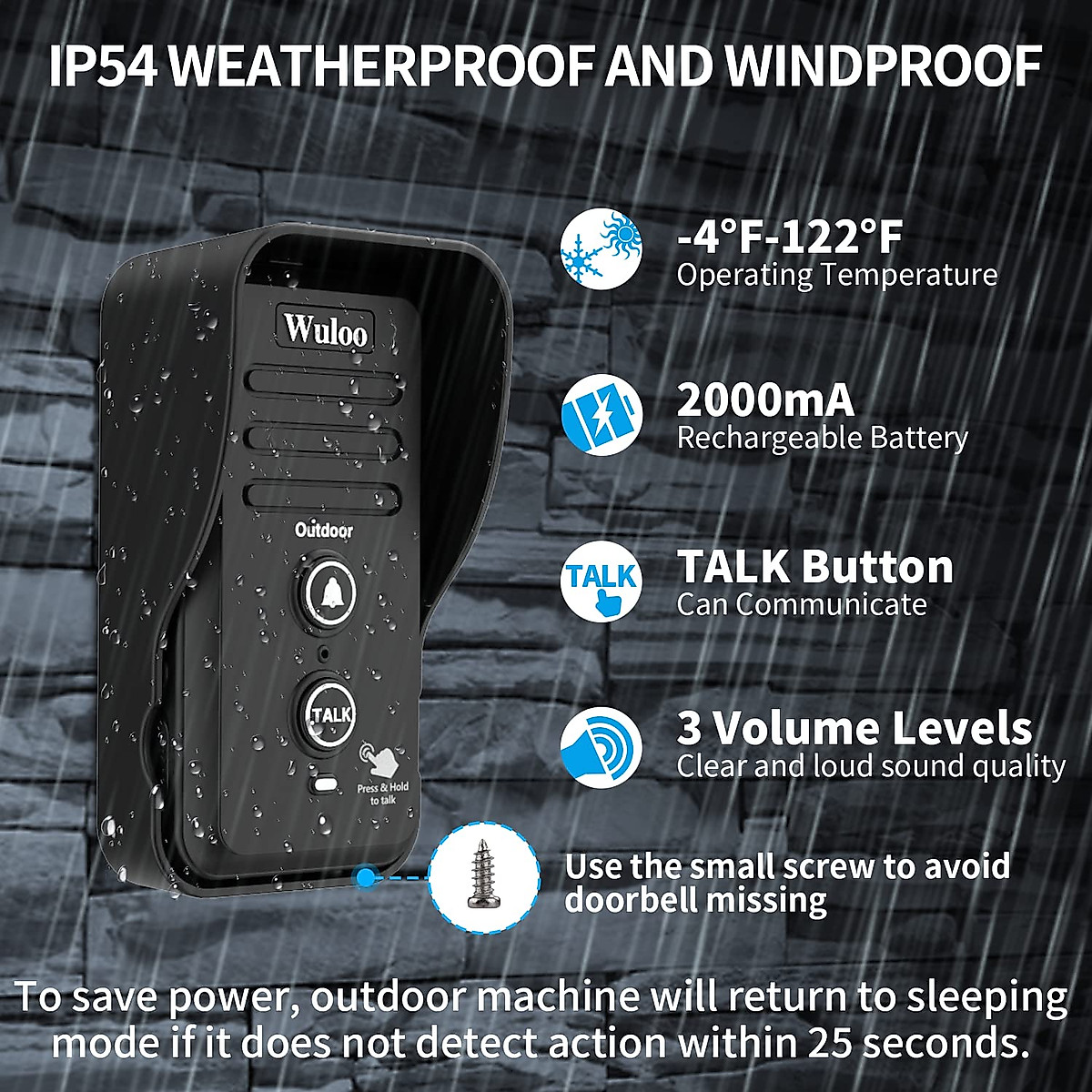 Wuloo Wireless Intercom Doorbells for Home Classroom, Intercomunicador Waterproof Electronic Doorbell Chime with 1/2 Mile Range 3 Volume Levels Rechargeable Battery (Black, 1&2)