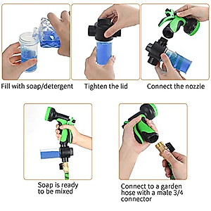 Car Wash Foam Gun, Garden Hose Nozzle Sprayer, Multifunctional Car Wash Kit with Soap Dispenser and Microfiber Gloves for Car Washing, Garden Cleaning, Watering Flowers, Pet Bathing