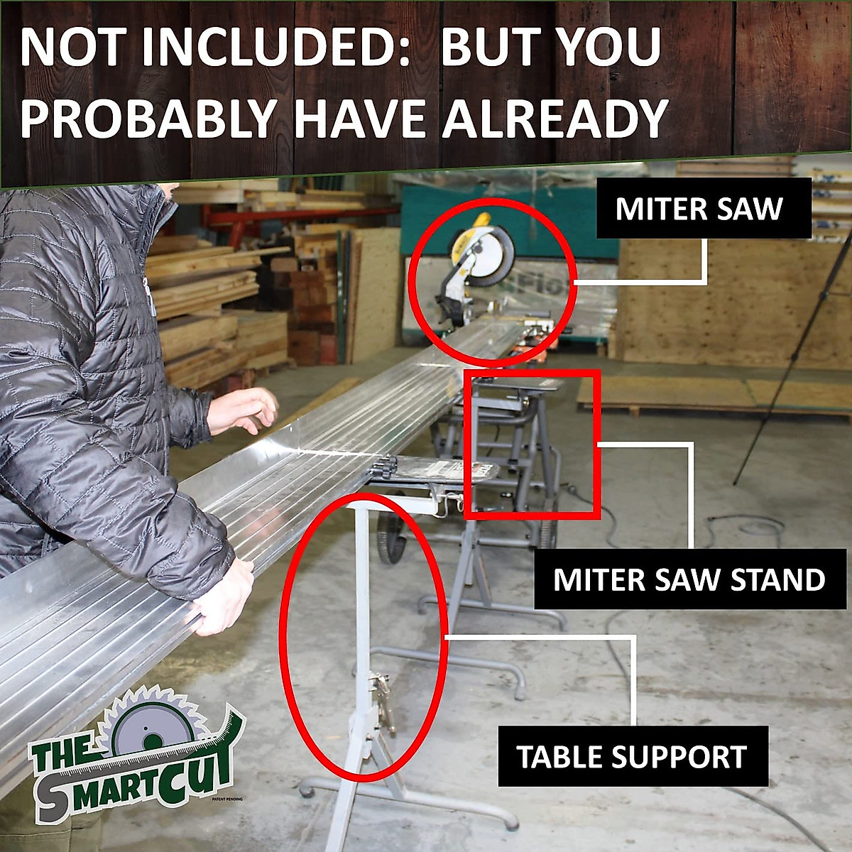THE SMART CUT Aluminum Table Fence 9 ft with Universal Saw Attachment Mounts | For Any Portable Chop or Miter Saw Stand | Compact & Lightweight | Easy Setup Jobsite Table