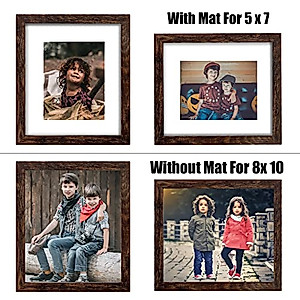 ZIRANLING 8x10 Picture Frame Rustic Brown Wood Set of 6,Display Pictures 5x7 with Mat or 8x10 Without Mat,Multi Photo Frames Collage for Wall or Tabletop Display