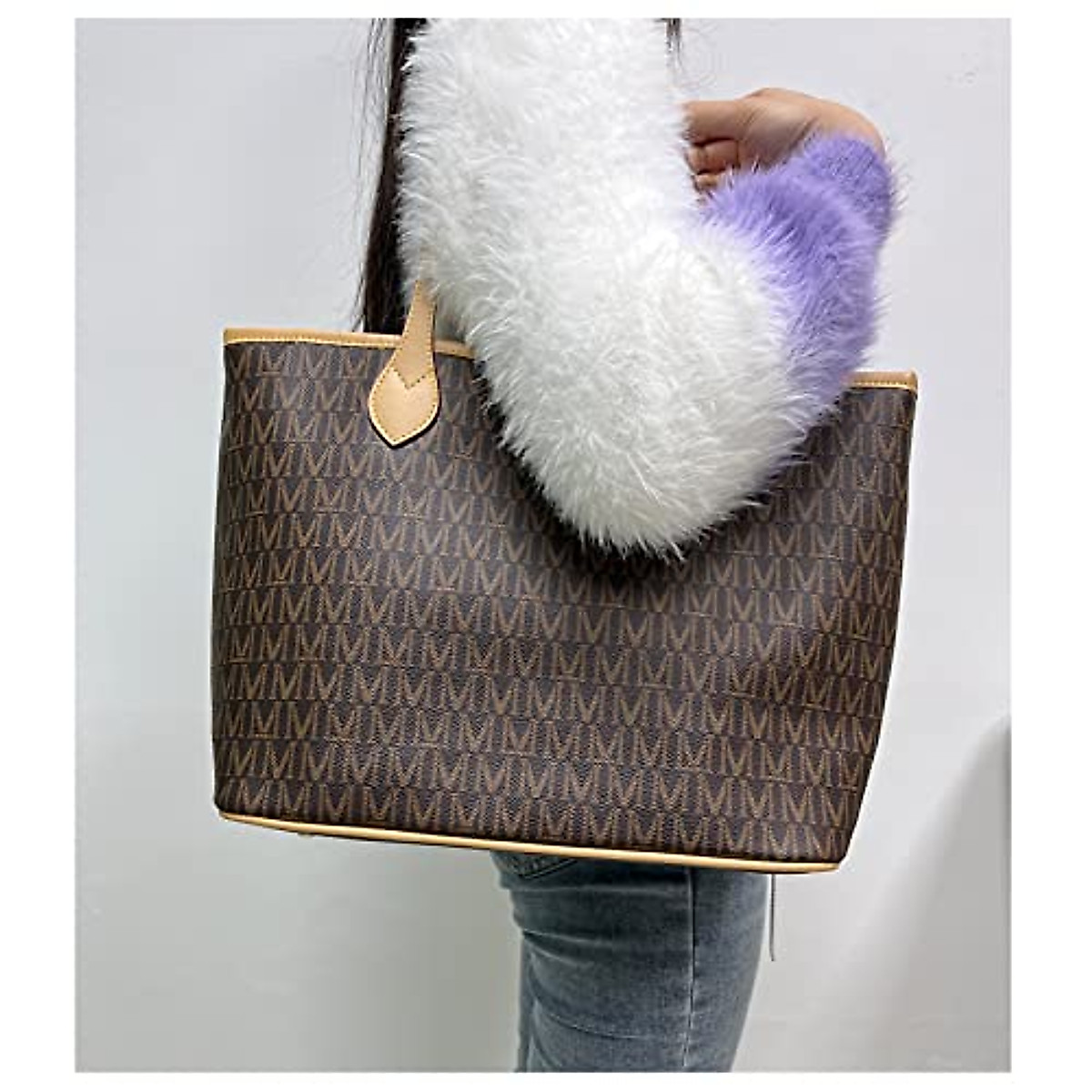 WOQED Tote Bags for Women Large Fahsion Designer Handbag Top Handle Satchel Bags Leather Shoulder Purse 2 Sets with Small Wallet