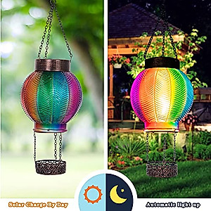 Two Kinds of Starsoul Hot Air Balloon Solar Lantern Unique Glass Solar Outdoor Lights Waterproof Hanging Solar Lanterns with LED Lamp for Patio Yard Garden Porch Decoration