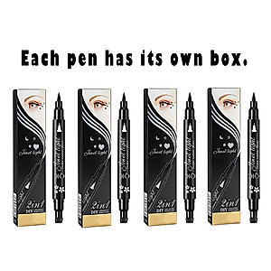 Black Liquid Eyeliner & Stamp Set - 4 PCs Winged Eyeliners and 4 Shapes Stamps, Dual ended 2-in-1 Eye Makeup Pen