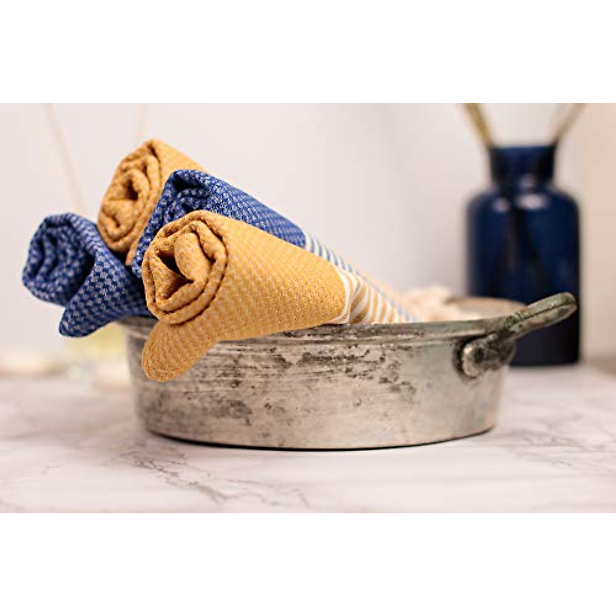 COCOTTON Boho Striped Turkish Hand Towels Set of 2 | 100% Cotton, 16 x 40 Inches | Decorative Bathroom Hair Face Gym Yoga Dishcloth Tea Kitchen Light Weight Quick Dry Farmhouse Towel (Mustard)