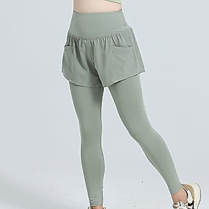 SMIDOW Amazon Mystery Boxes for Sale unclaimed pallets Womens 2 in 1 Pants High Waisted Leggings Drawstring Elastic Waist Tennis Pickleball Clothing Workout Tights Green L