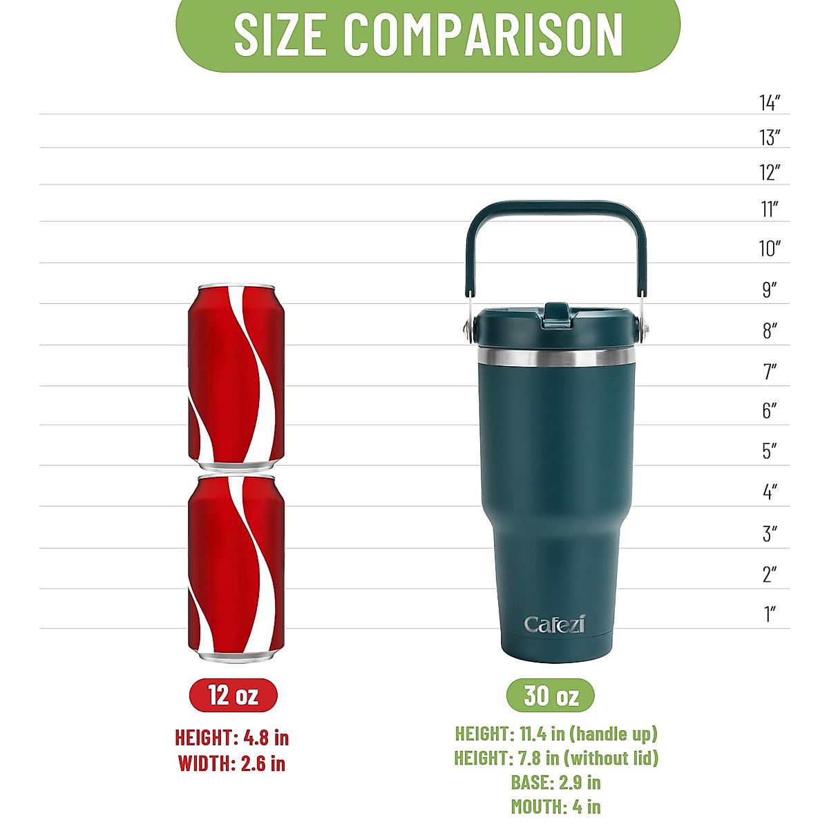 Cafezi 30oz Tumbler with Handle and Straw, Vacuum Insulated Tumblers with Flip Straw and Top Handle, Reusable Insulated Cup for Home, Outdoors, Leakproof, Fits in Cup Holder, Cold for 30 Hours