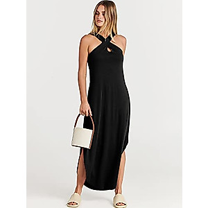 ANRABESS Women's Casual Loose Sleeveless Beach Dress Criss Cross Slit Maxi Sun Dresses 2023 Fashion Vacation Outfits Summer Clothes Resort Cruise Wear A453heise-XL Black