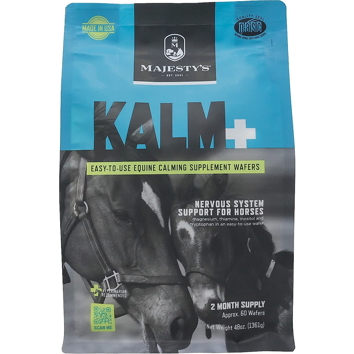 Majesty's Kalm Wafers - Supports Horse / Equine Balanced Behavior and Normal Nervous System Function - Tryptophan, Vitamin B1, Winter Cherry, Inositol - 60 Count (2 Month Supply)