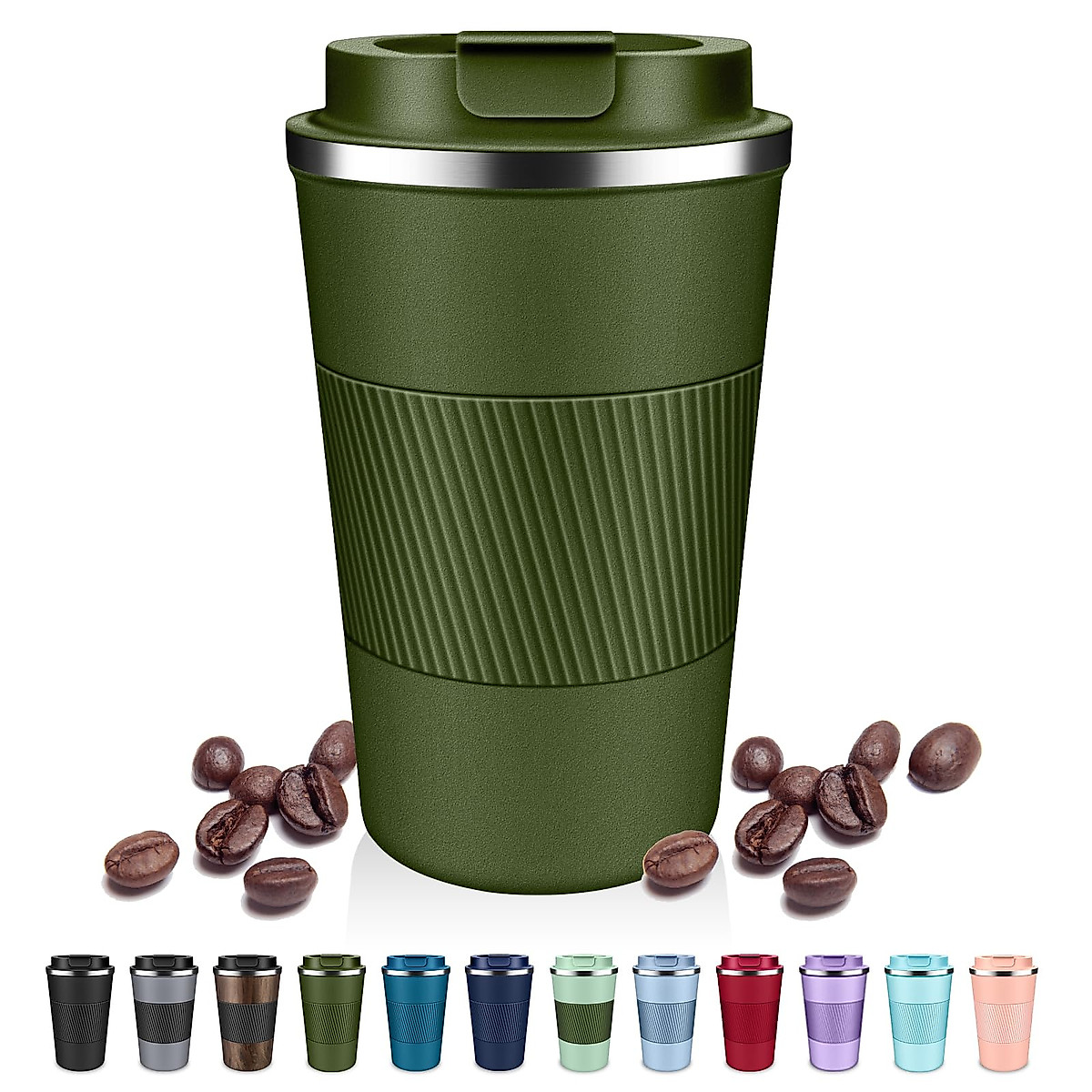Insulated Coffee Tumblers with Flip Lid 12oz / 17oz, Stainless Steel Travel Coffee Mug Leak Proof, Vacuum Insulated Coffee Mug Thermos Cup, Keeps Cold and Hot for Coffee Tea