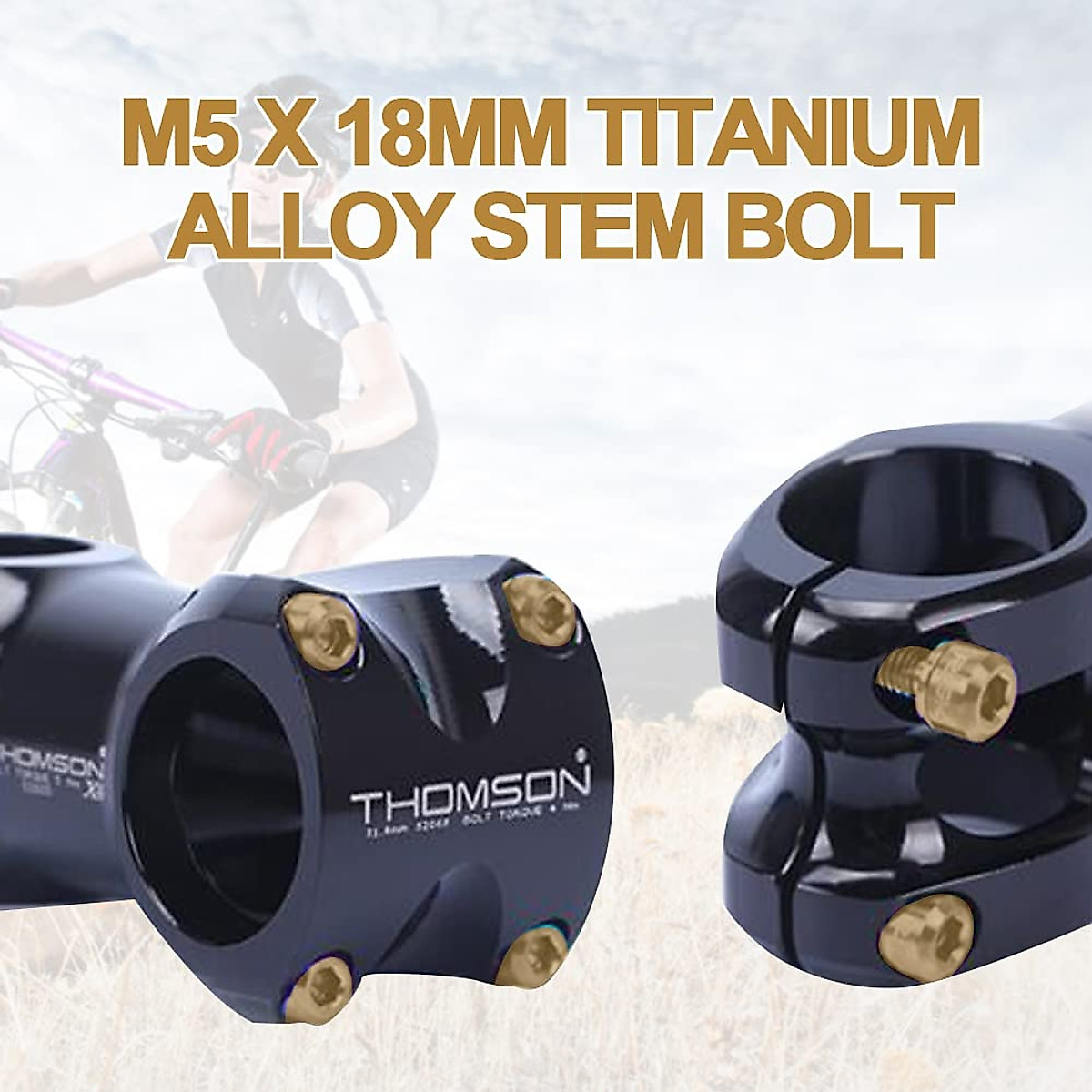 VGEBY Titanium Alloy Hex Tapered Bike Bolt, 6Pcs Stainless Steel Bike Parts Bike Stem Bolt with Washer Screw Bike Stem Bolts Titanium Bolts BMX Accessories (Golden)