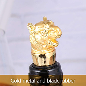 Hemoton Vintage Metal Wine Bottle Champagne Stopper Zodiac Signs Tiger Head Shaped Wine Caps Sealers Preservers Saver Wine Bottle Seal Plug for Wedding Bar Party
