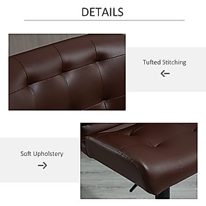 HOMCOM Bar Height Bar Stools Set of 2 with Adjustable Seat, Thick Padded Cushion and Metal Footrest for Home Bar, Brown