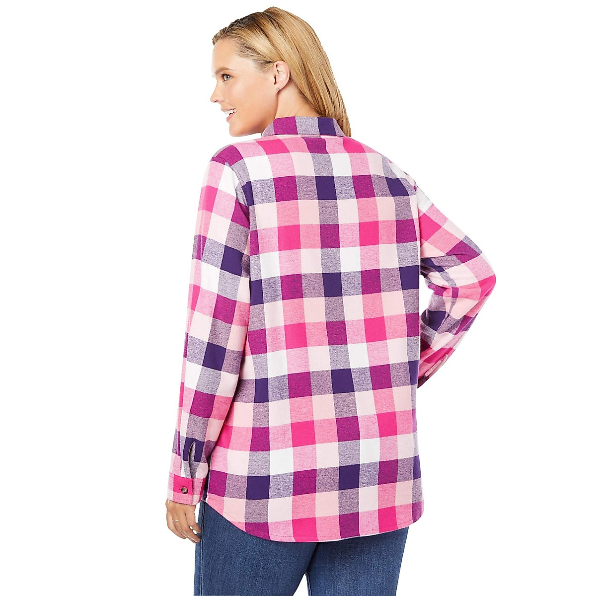 Woman Within Women's Plus Size Classic Flannel Shirt - 3X, Vivid Red Buffalo Plaid