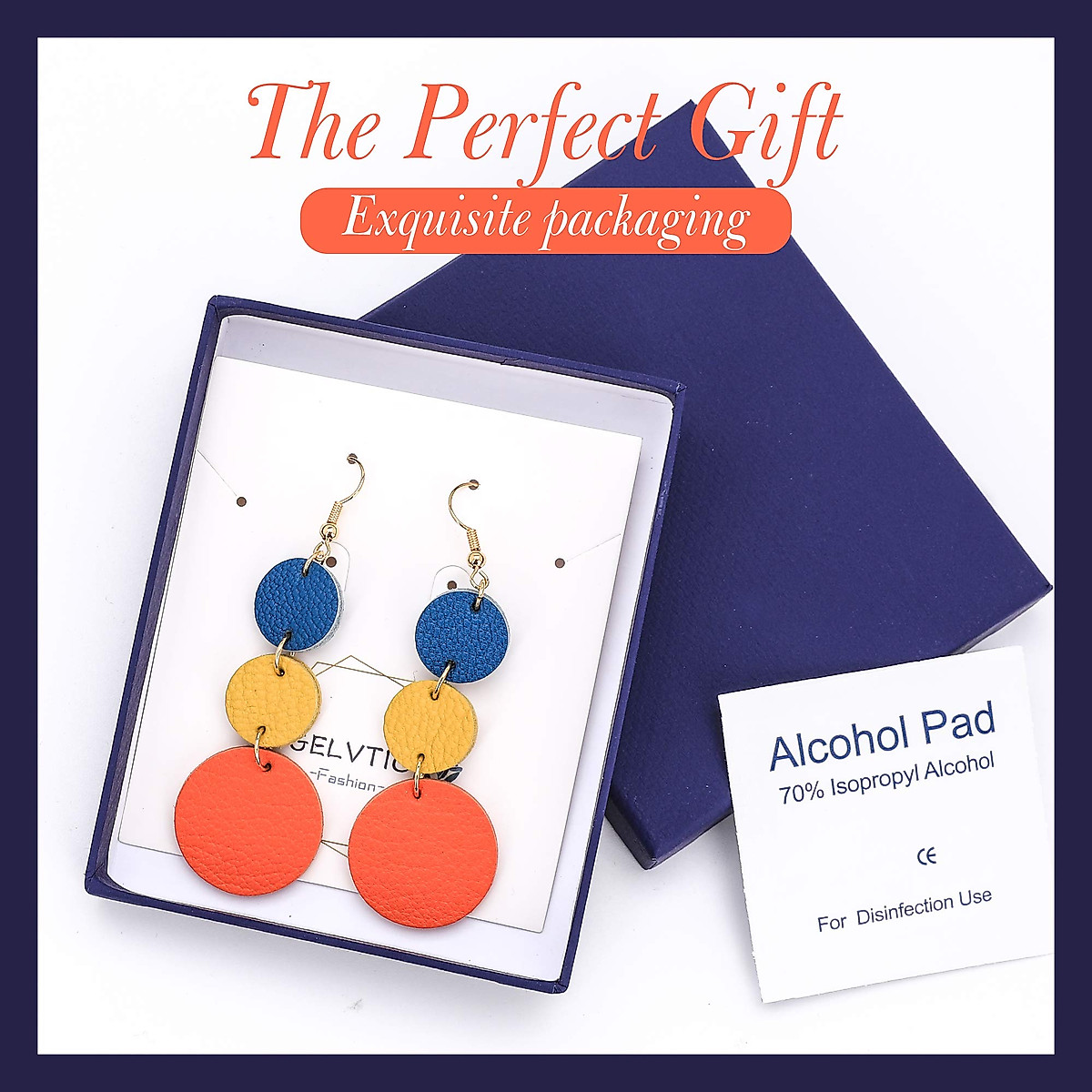 GELVTIC Leather Earrings Dangle Drop for Women, Teardrop Earrings Lightweight for Her (73-Blue/Yellow/Orange)